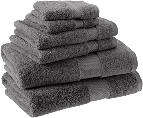 Amazon Aware 100% Organic Cotton Plush Bath Towels - 6-Piece Set, Dark Gray