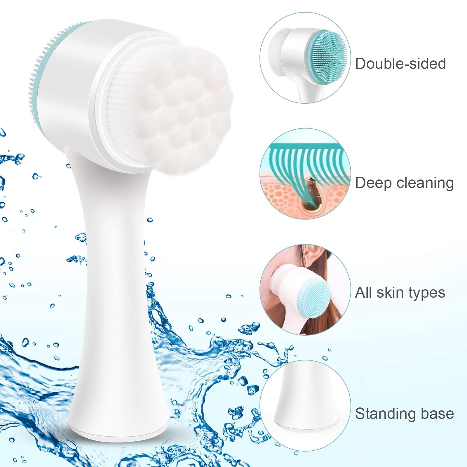 Facial Cleansing Brush, 2-in-1 Deep Cleansing Skin Keratin Silicone Manual Super Soft Massage for Face Care