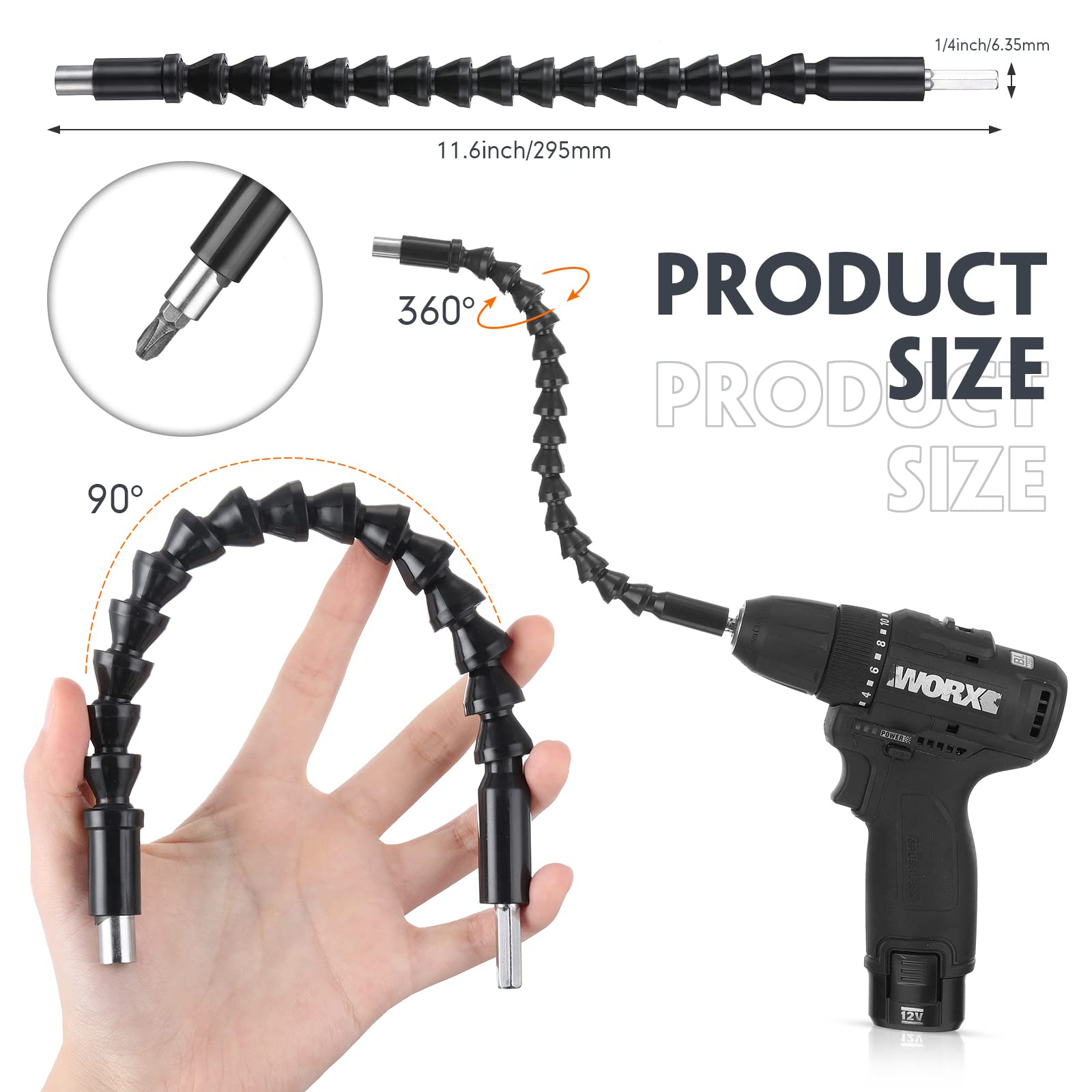14 Pcs Flexible Drill Bit Extension Set 1/4 Inch Hex Shank Bendable Drill Bit Extension 105 Right Angle Drill 90 Right Angle Screwdriver Bits 10 Short Screwdriver Bits Electric Hand Tool