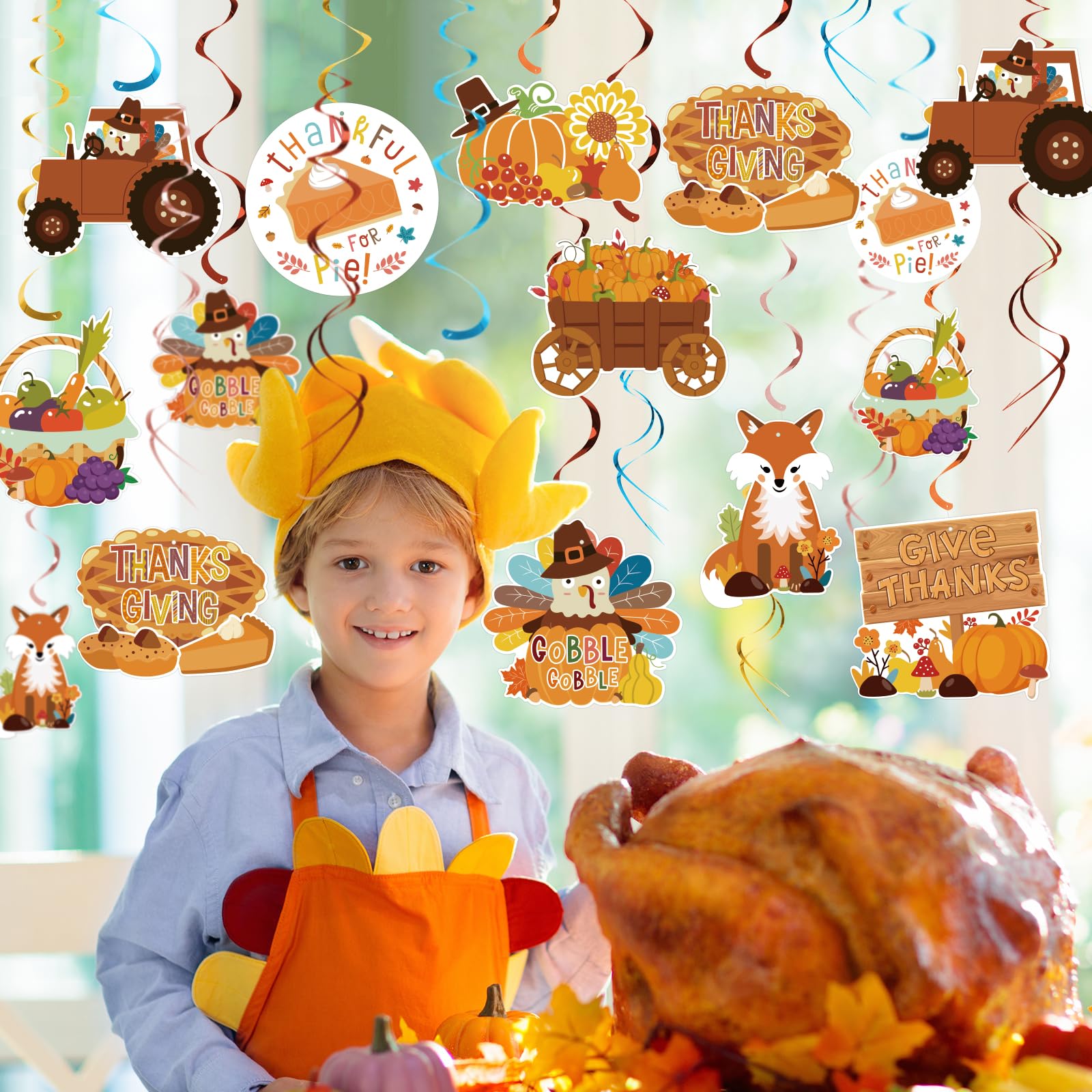 24-Piece Set, Fall & Thanksgiving Party Decorations - Hanging Swirls for Autumn Celebrations, Fall Home & Classroom Decorations