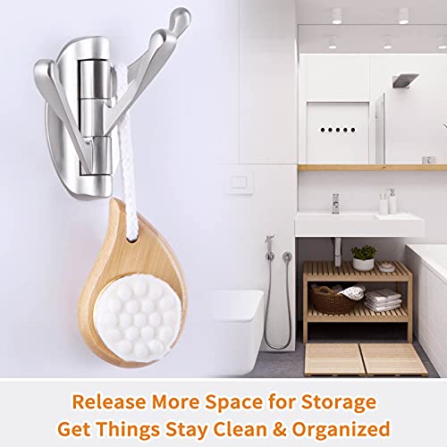 Angle Simple Folding Towel Hook Brushed Nickel, Metal 3 Arms Swivel Hook, Flexible Robe Coat Hook, Space Saving Wall Hook for Bathroom RV