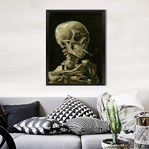 Kiddale Skull with Cigarette( 1886 by Vincent Van Gogh),Canvas Prints Wall Art Pictures Reproductions Artwork Paintings Poster,24"x16"(Unframed