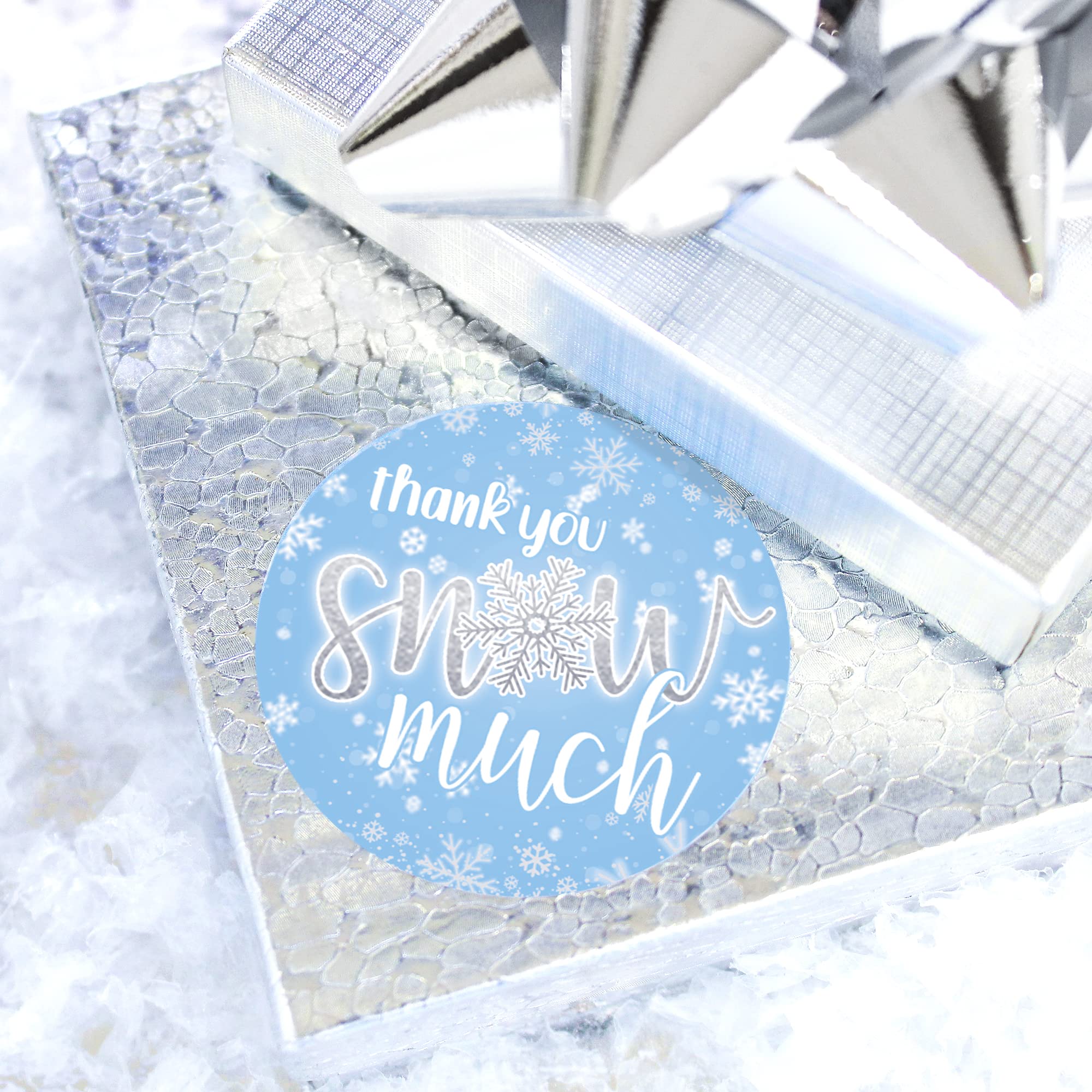 Blue Snowflake Thank You Snow Much Stickers, Blue Winter Onederland 1st Birthday Party Thank You Stickers - 40 Count