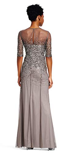 Adrianna Papell Women's 3/4 Sleeve Beaded Illusion Gown with Sweetheart Neckline, Lead, 14
