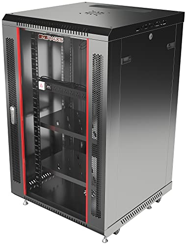 Server Rack - Wall Mount Network Enclosure - Locking Wall IT Cabinet - 19 Inch Rack Av Audio Video Rack Lockable Cabinet Network Rack - Powerbar - Shelf - Fan - Feet (22U (24" w x24 d x43 h))
