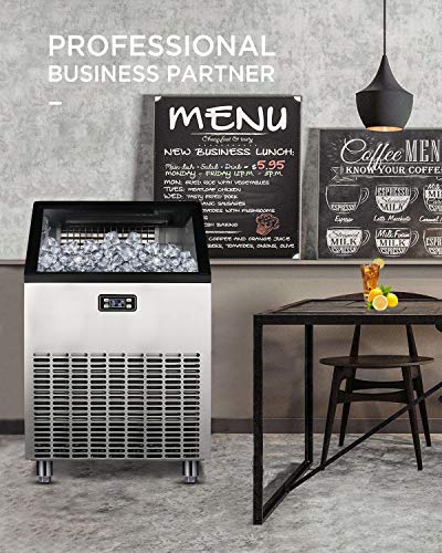ADT Ice Machine Stainless Steel Under Counter Freestanding Commercial Ice Maker Machine for Home/Kitchen/Office/Restaurant/Bar/Coffee (200LB, Single-Water Inlet)