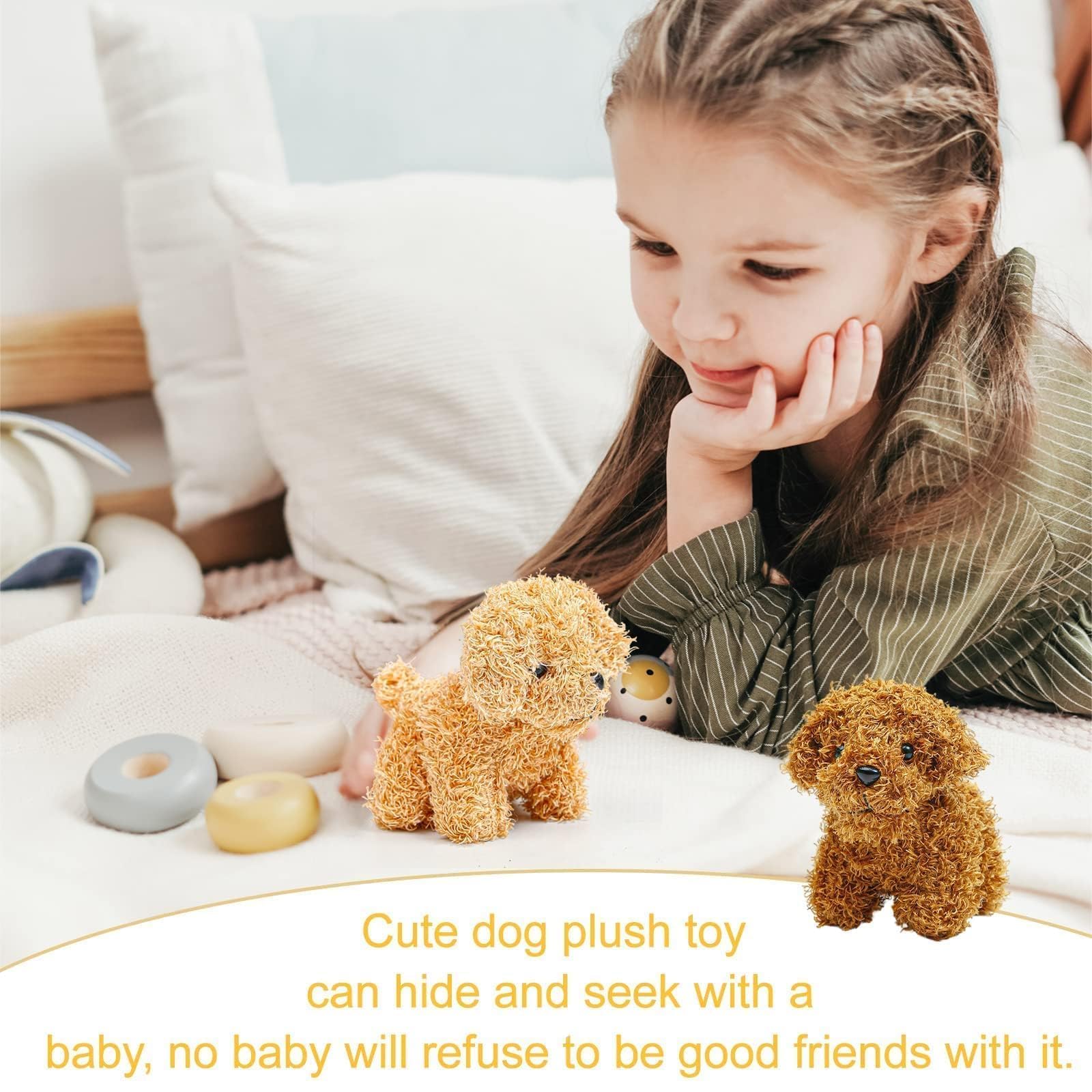 Anboor Small Stuffed Animals—4.8 Inch Cute Puppy Dog Plush Stuffed Animal with Keychain for Party Favors (Light Brown)