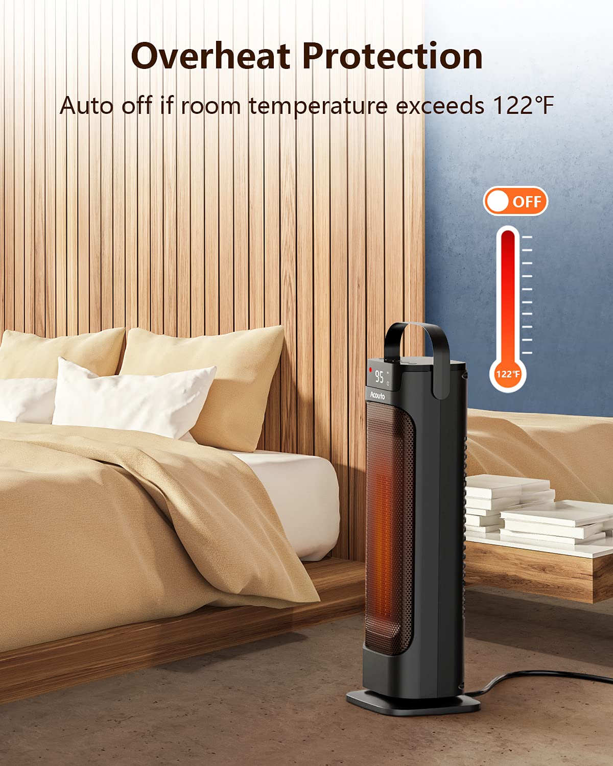 24" Space Heater, Acouto 1500W Portable Electric Heaters Indoor Use, Oscillating Ceramic Heater with Overheat & Tip-over Protection, ECO Mode, 12H Timer for Living Room, Bedroom, Office, Garage