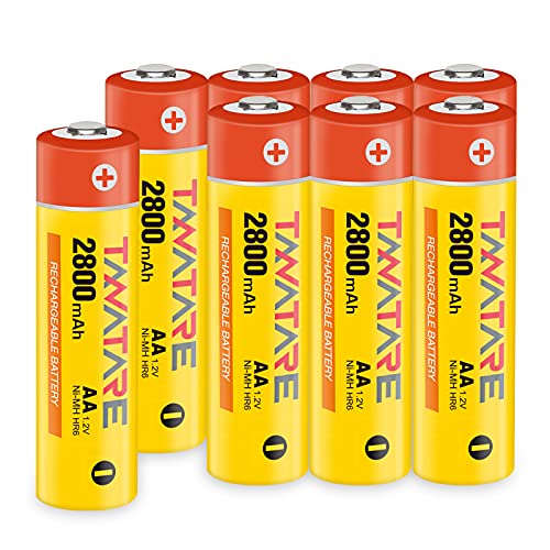 Tanatare 8 Pack 2800mAh High Capacity1.2V Rechargeable AA NiMH Batteries with Long Lasting Power, Recharge up to1200x Times