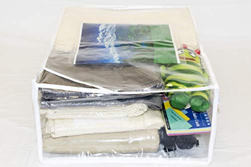 Clear Vinyl Zippered Comforter Storage Bags 13 x 19.5 x 6.5 Inch with 9 x 9 Insert Pocket and Display Cutout 5-Pack