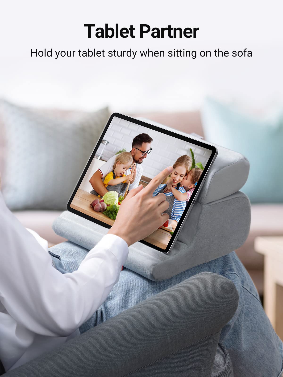 UGREEN Tablet Pillow Stand for Lap Soft Holder Bed with 3 Viewing Angles Adjustable Home Office Accessories Compatible for iPad Pro 13 12 11 10.5 Air Mini 5 4 3 2 Phone 16 15 14 E-Reader Grey