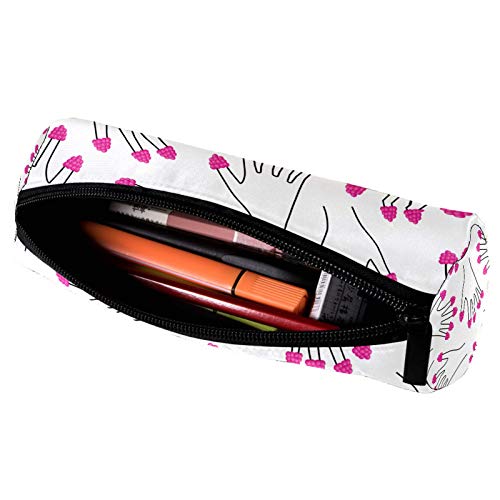 Raspberries On All Fingers Hand Pattern Pencil Bag Pen Case Stationary Case Pencil Pouch Desk Organizer Makeup Cosmetic Bag for School Office