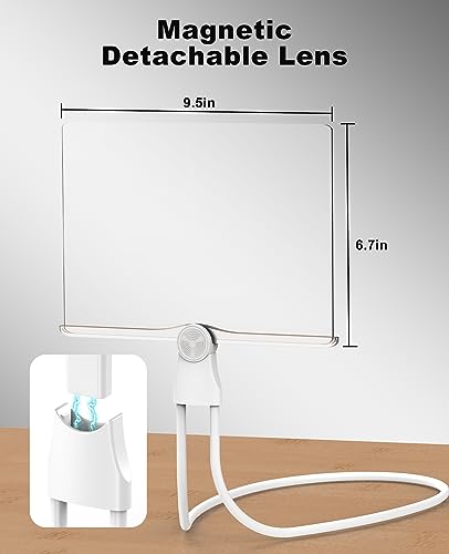 5X Hands Free Magnifying Glass for Reading.6.7" x 9.5"Large Full Book Page Magnifier for Neck Wear. Magnifier for Reading,Sewing, Cross Stitch, Inspection (White)