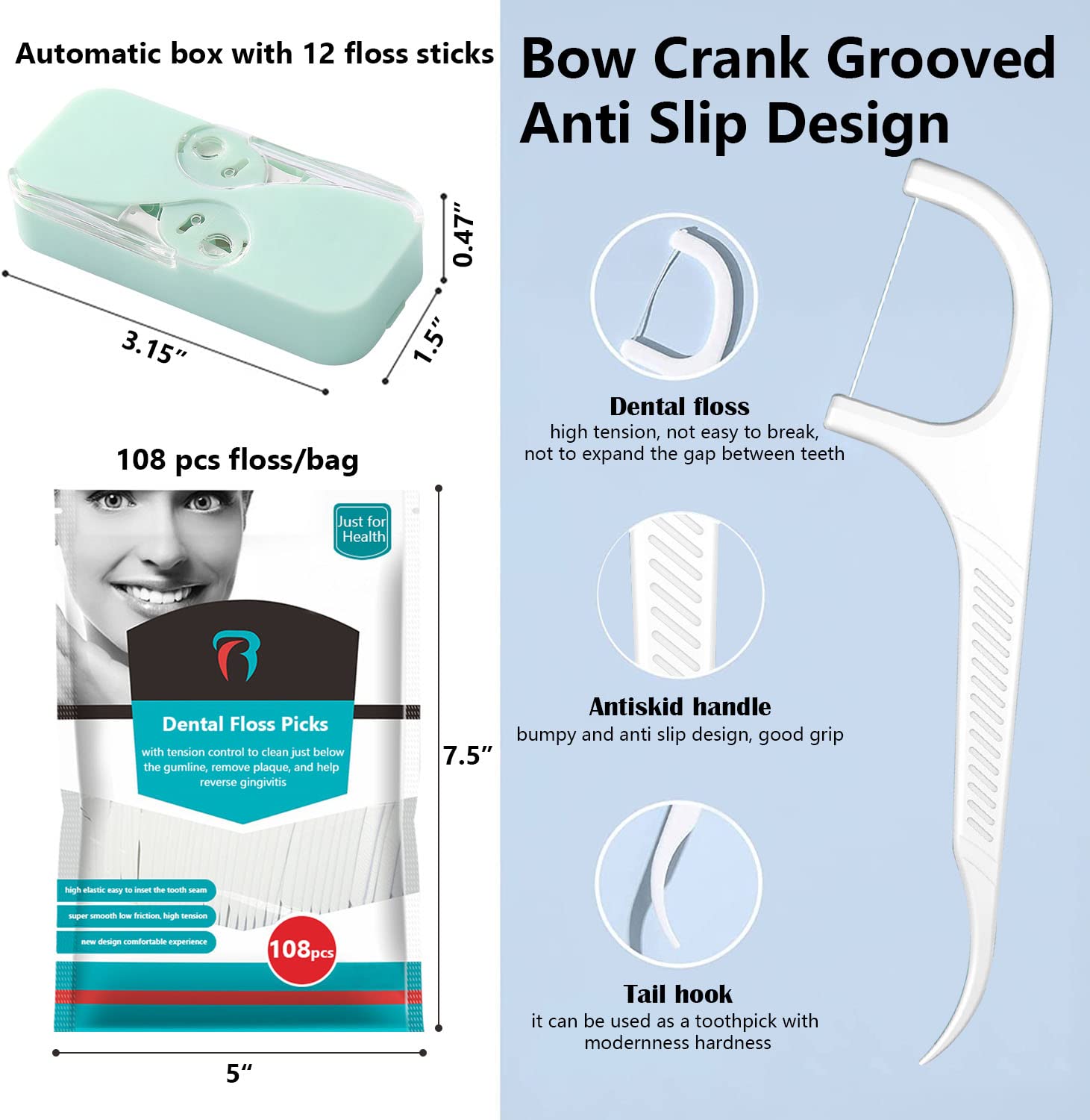 2 PCS Portable Floss Dispenser, Dental Floss Picks Dispenser Case Refillable with 108 Pcs Toothpicks Sticks Dental Floss Picks Holder Dispenser Travel Floss Organize (Black)