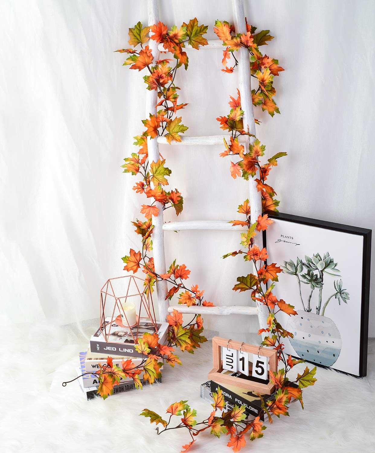 2 Pack Fall Garland Maple Leaf, 6.5Ft/Piece Hanging Vine Garland Artificial Autumn Foliage Garland Thanksgiving Decor for Home Wedding Fireplace Party
