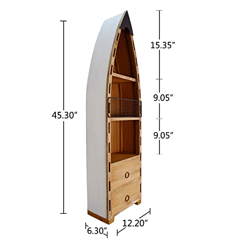 Aecipl Solid Wood Boat Shelf Decorative Nautical Wall Decor Beach Themed Bookcase Large Wooden 3-Tier Display Shelves for Home Kitchen Bedroom Living Room (45.3" H)