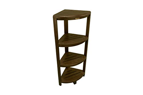 DecoTeak Corner Shower Shelf 4-Tier Oasis Teak Wood Corner Shower Bench with Storage Shelf 38" Height Snazzy Corner Shower Stool in Dark Brown Stained Finish