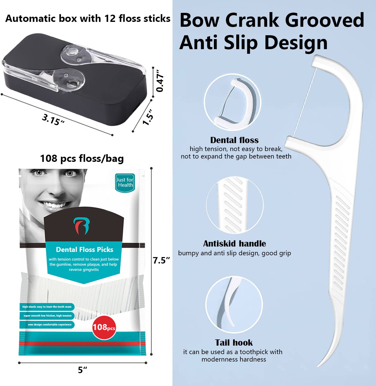 2 PCS Portable Floss Dispenser, Dental Floss Picks Dispenser Case Refillable with 108 Pcs Toothpicks Sticks Dental Floss Picks Holder Dispenser Travel Floss Organize (Black+White)