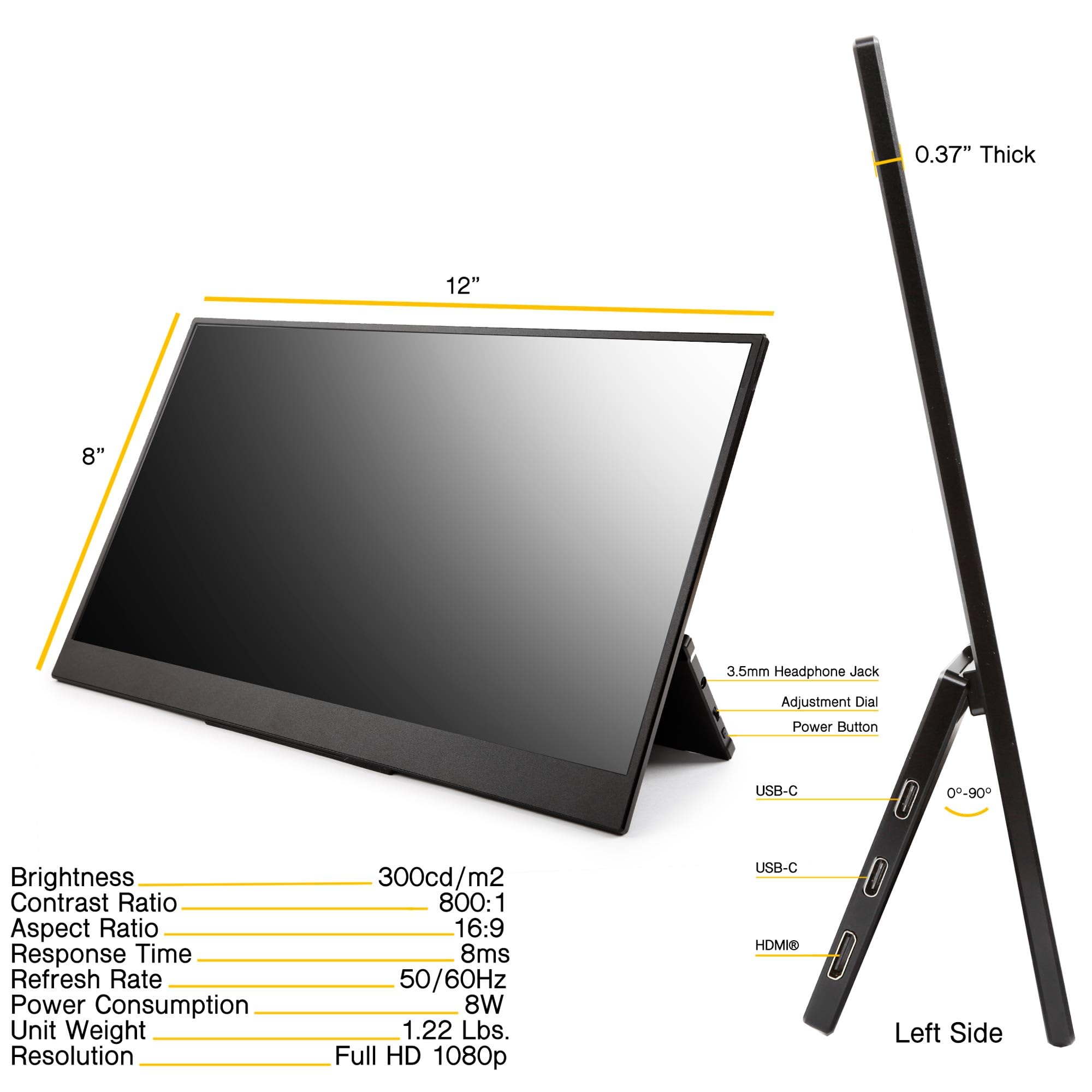 SideTrak Solo Triple 15.6β Portable Gaming Monitor for Laptops, 2 Freestanding 15.6β FHD 1080P LED Display Screens, Extending Screens for Mac, PC, & Chrome, USB-C or HDMI, Speakers & HDR Mode