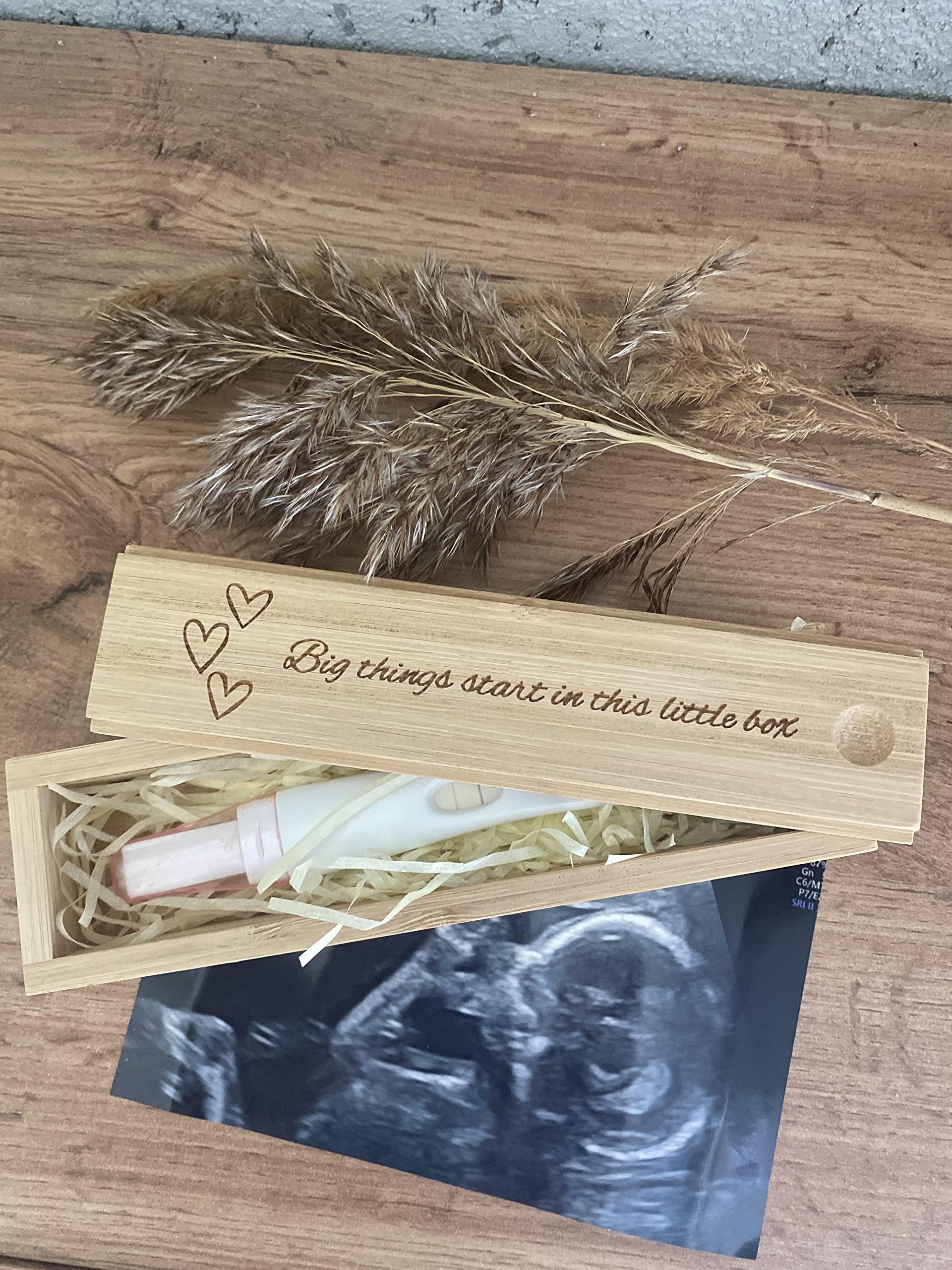 Pregnancy Test Keepsake Box for Baby Announcement to Partner Wooden Baby Keepsake Box