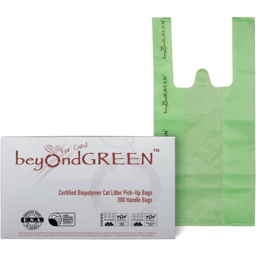 beyondGREEN Plant-Based Cat Litter Poop Waste Pick-Up Bags with Handles - 100 Bags - 8 in x 16 in