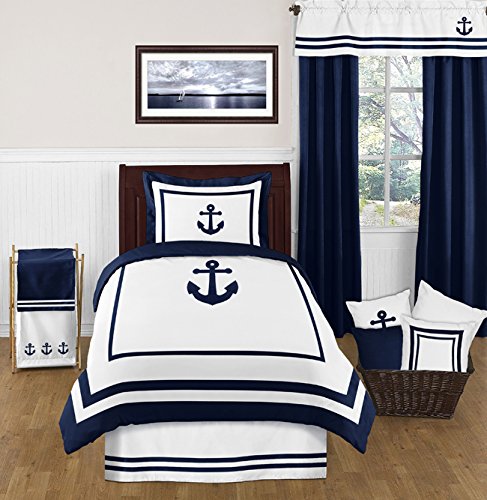 Anchors Away Nautical Navy Blue and White Baby and Childrens Lamp Shade