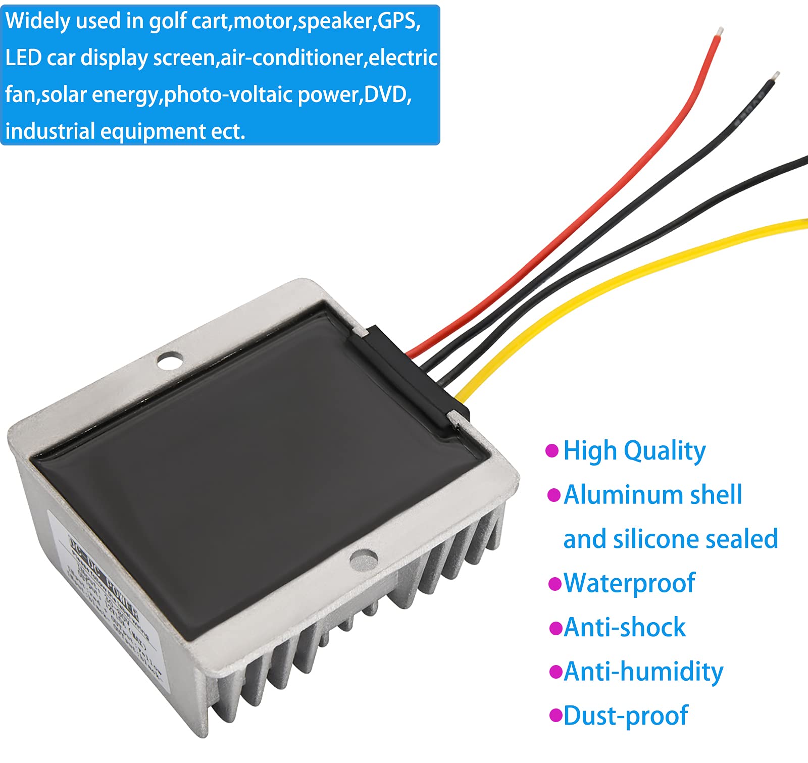 KIE DC DC Converter Regulator Reducer 48V Step Down to 12V 10A 120W Voltage Compatible with Golf Cart Power Module Car Supply Electronic Transformer Volt