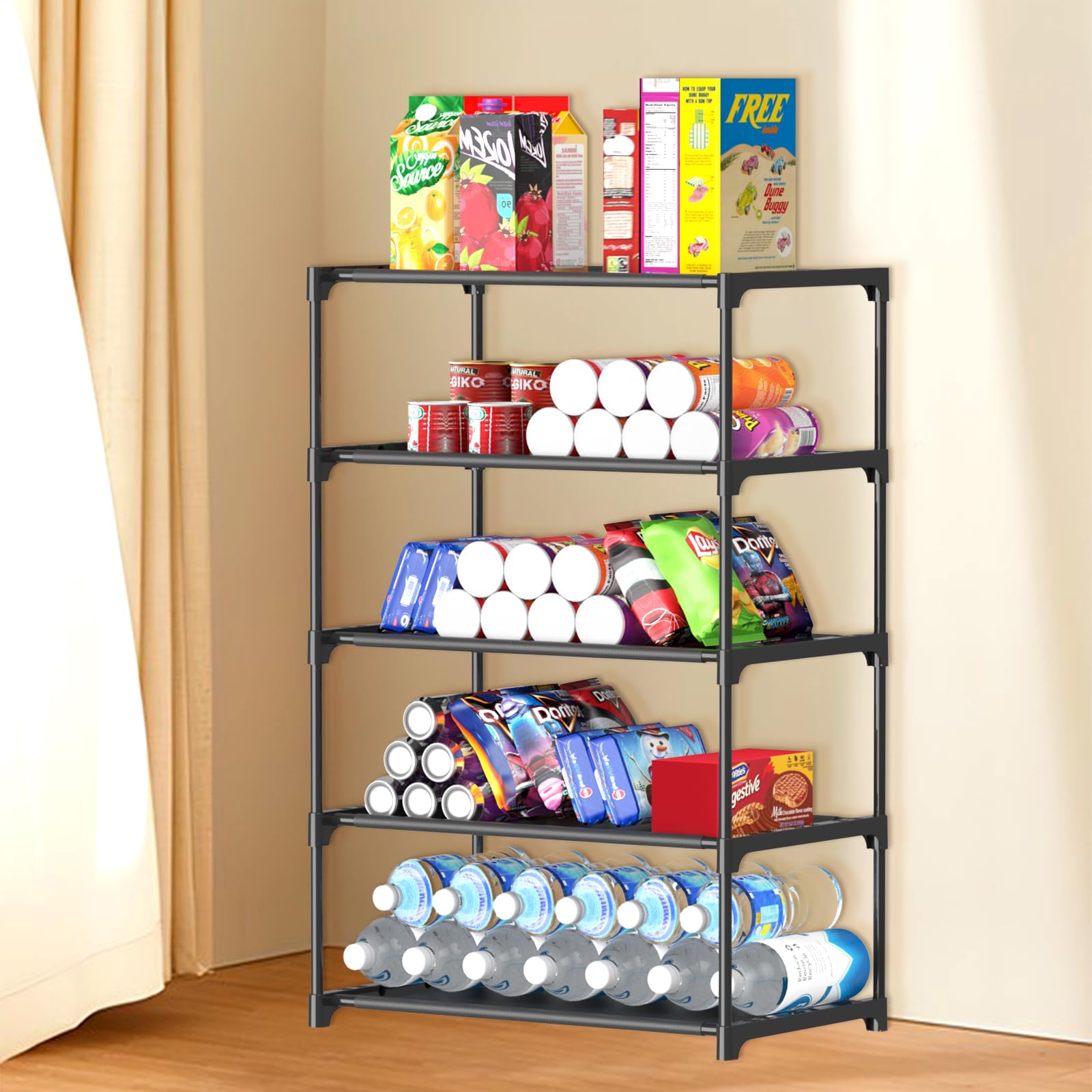 4-Tier Small Shoe Rack, Narrow Stackable Shoe Shelf Storage Organizer, Sturdy Metal Expandable Free Standing Shoe Racks for Entryway Hallway Closet Bathroom Living Room (CXY-5-Black)