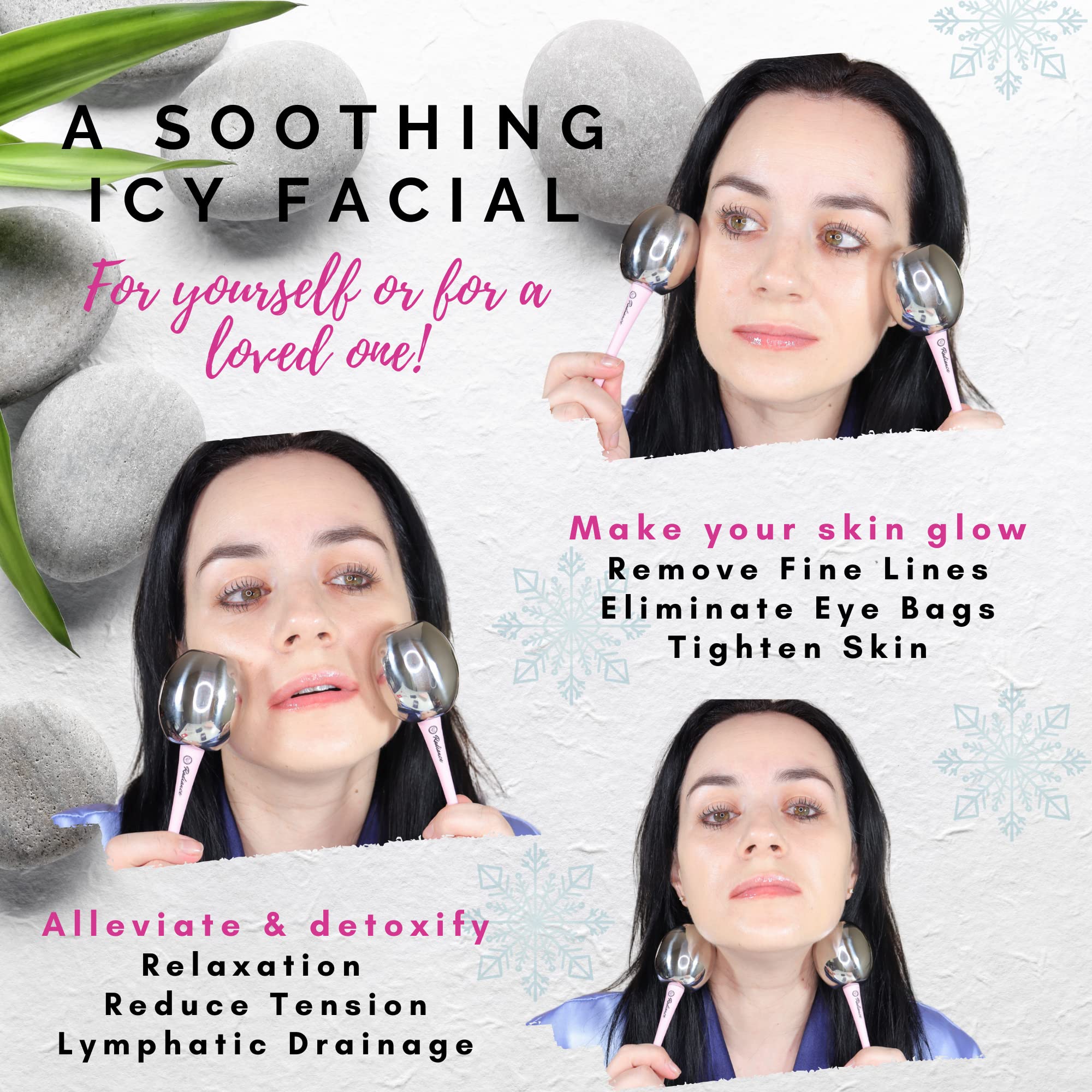 RADIANCE Ice Globes for Facials Skin Care - Cryo Globes, Non Shatter, Face Cooling Cold Stainless Steel, Cryo Freeze Tool Roller for Depuffing Eyes, Face Massage with a Storage Case & Polish Cloth