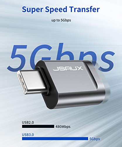 JSAUX USB C to USB Adapter [2-Pack], Type C to USB 3.0 Male to Female OTG Adapter Compatible with MacBook Pro/Air, iMac 2021, Samsung Galaxy S21 S20+ S10 and More Type C Devices Grey