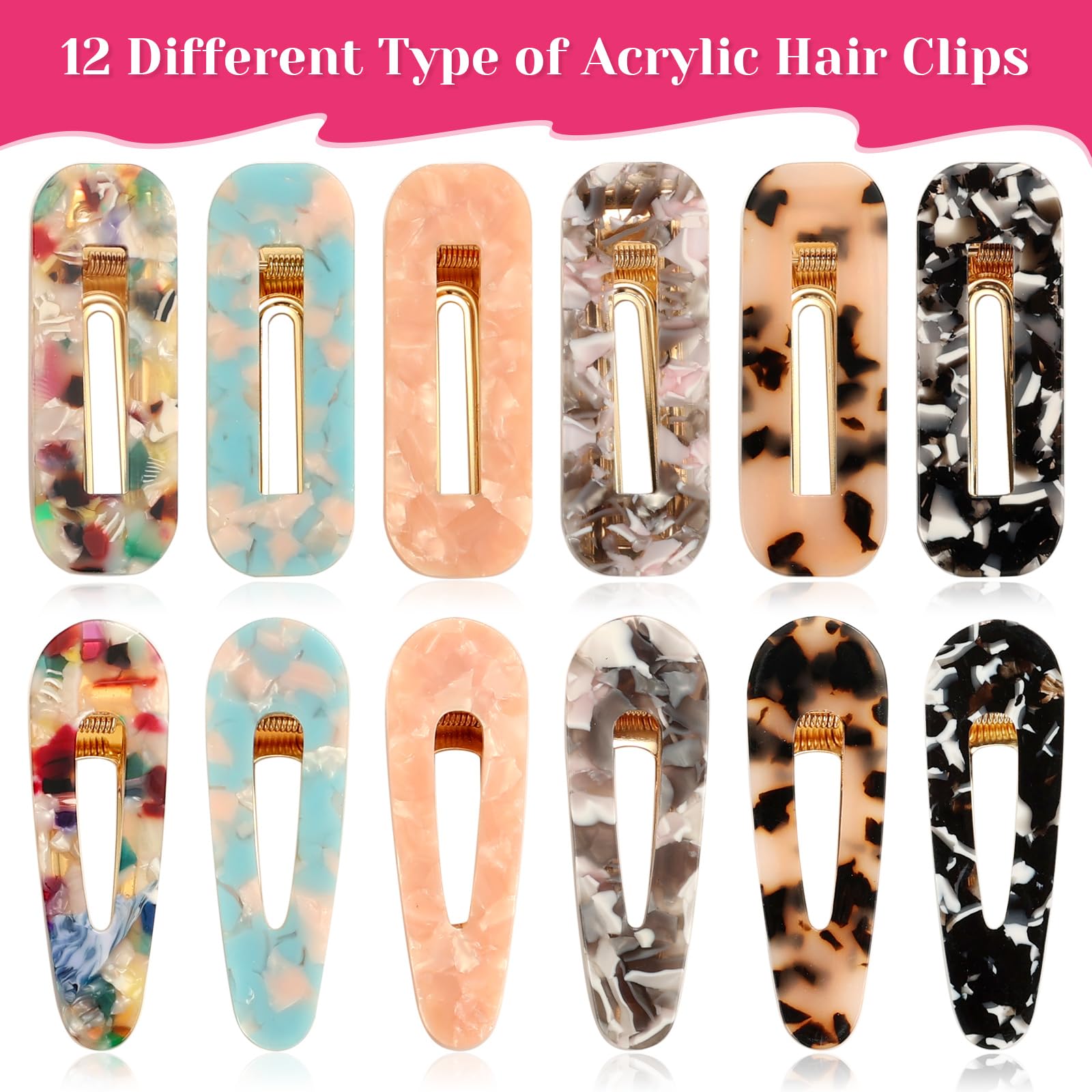 cridoz 12 Pcs Acrylic Resin Hair Barrettes Hair Clips for Women Hair Accessories