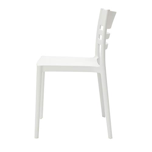 Amazon Basics White, Curved Back Dining Chair-Set of 2, Premium Plastic & White, Armless Slot-Back Dining Chair-Set of 2, Premium Plastic