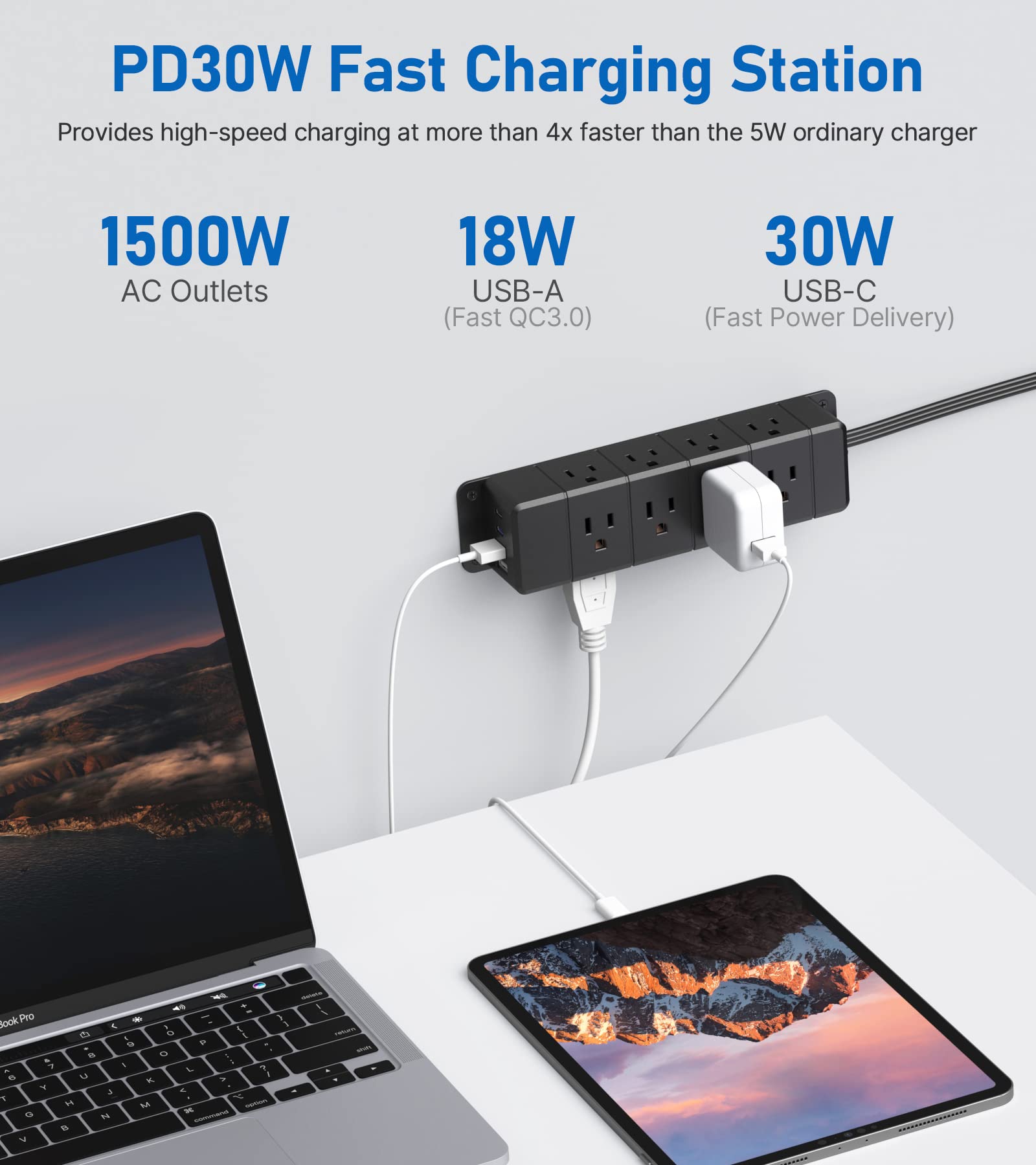 30W USB C Power Strip Surge Protector,Ultra Thin Flat Plug Power Strip 4 Side 12 Outlets,1 PD Fast Charing,2 USB-C, 2 USB-A(4 USB Total 40W),6ft Slim Extension Cord,16 in 1 Desk Power Bar,1200J Black