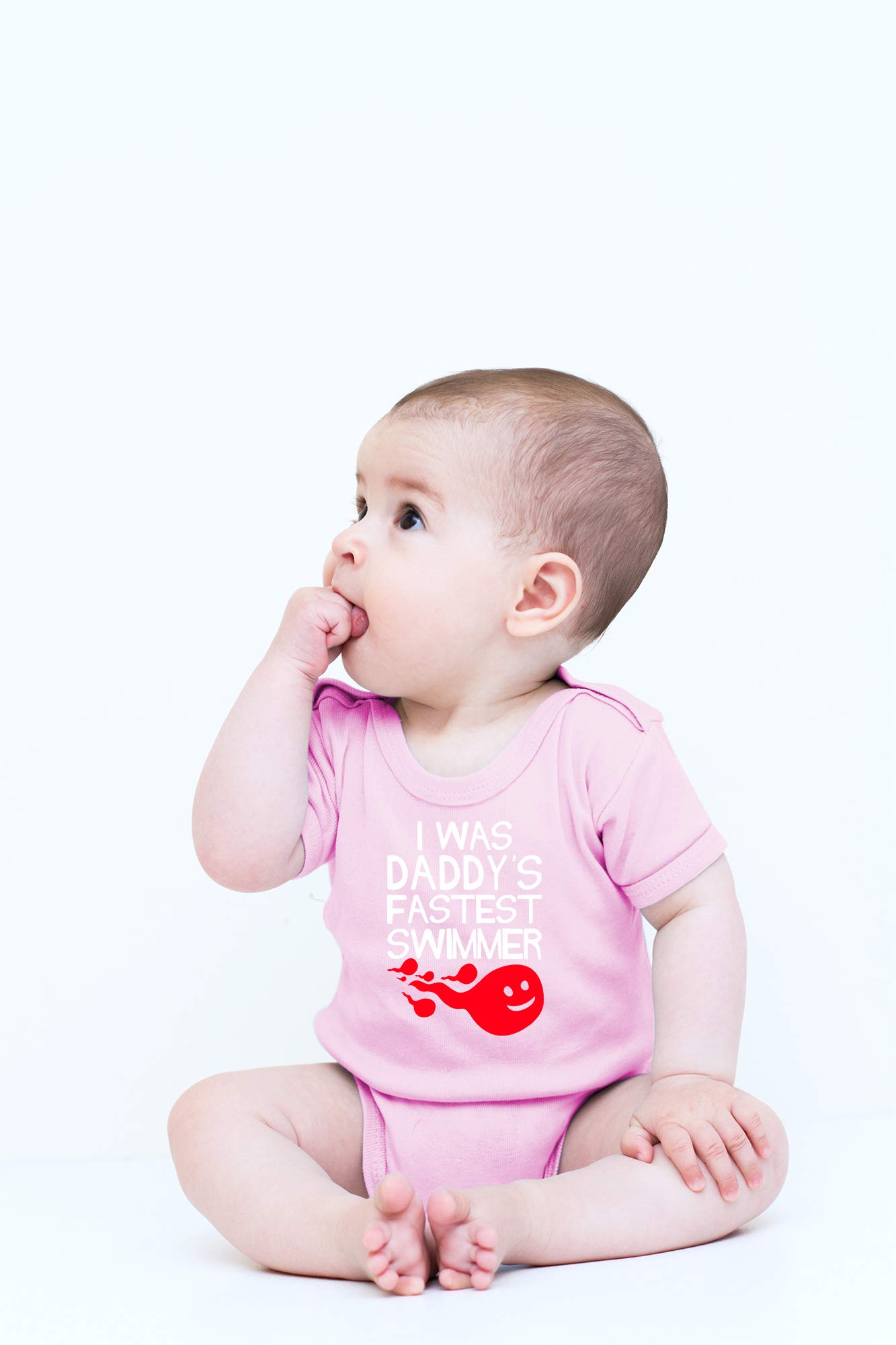 CBTwear I Was Daddy's Fastest Swimmer - Soon to Be Mom and Dad - Cute Infant One-Piece Baby Bodysuit (12 Months, Pink)