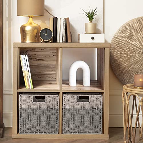 AELS Woven Baskets for Storage, Natural Hand-woven Storage Baskets for Organizing, Cubby Cubes Storage Bins for Shelves, 11" Modern Farmhouse Square Storage Cubes with Handles, Ombre Gray, 2 Pack