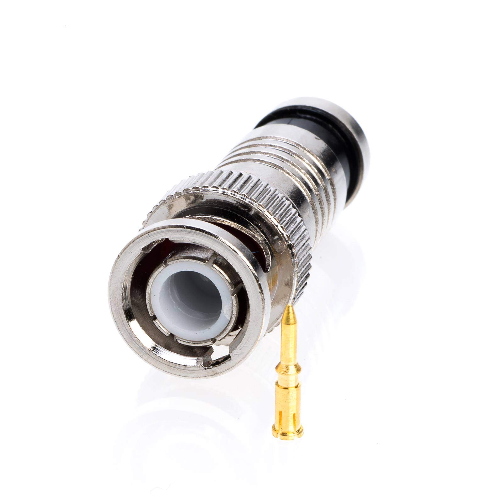 BNC RG59 Male Compression Coax Connector for CCTV Security Camera DVR Systems, All-Metal Construction with Anti-Corrosion Nickel-Plated Finish, 2-Piece Design for Superior RF Integrity – 50 Pack