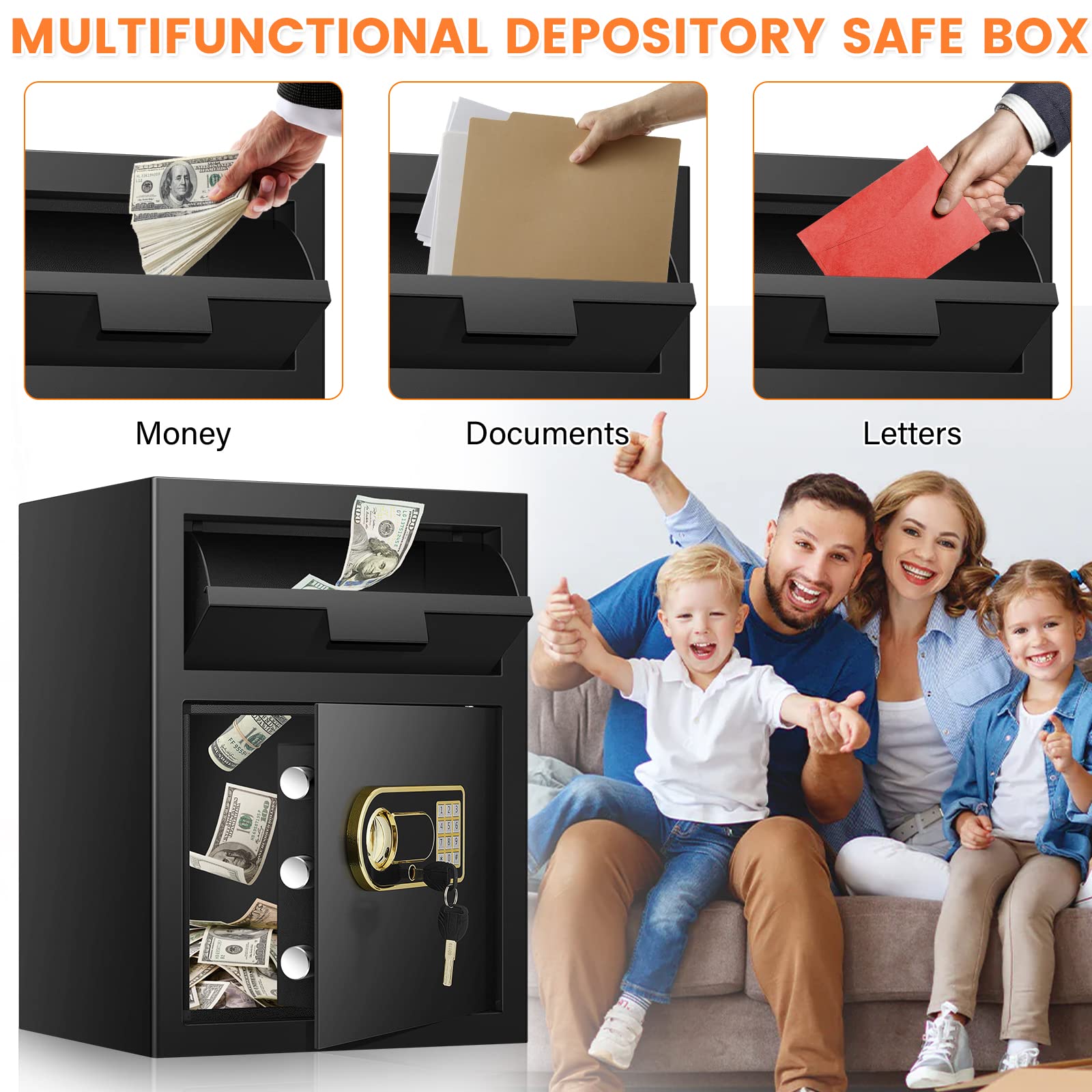 2.6 Cubic Fireproof Depository Safe with Drop Slot, Electronic Anti-Theft Drop Safe for Business with Programmable Numeric Keypad Lock and Spare Keys, Cash Drop Safe Box for Office Home Retail Store