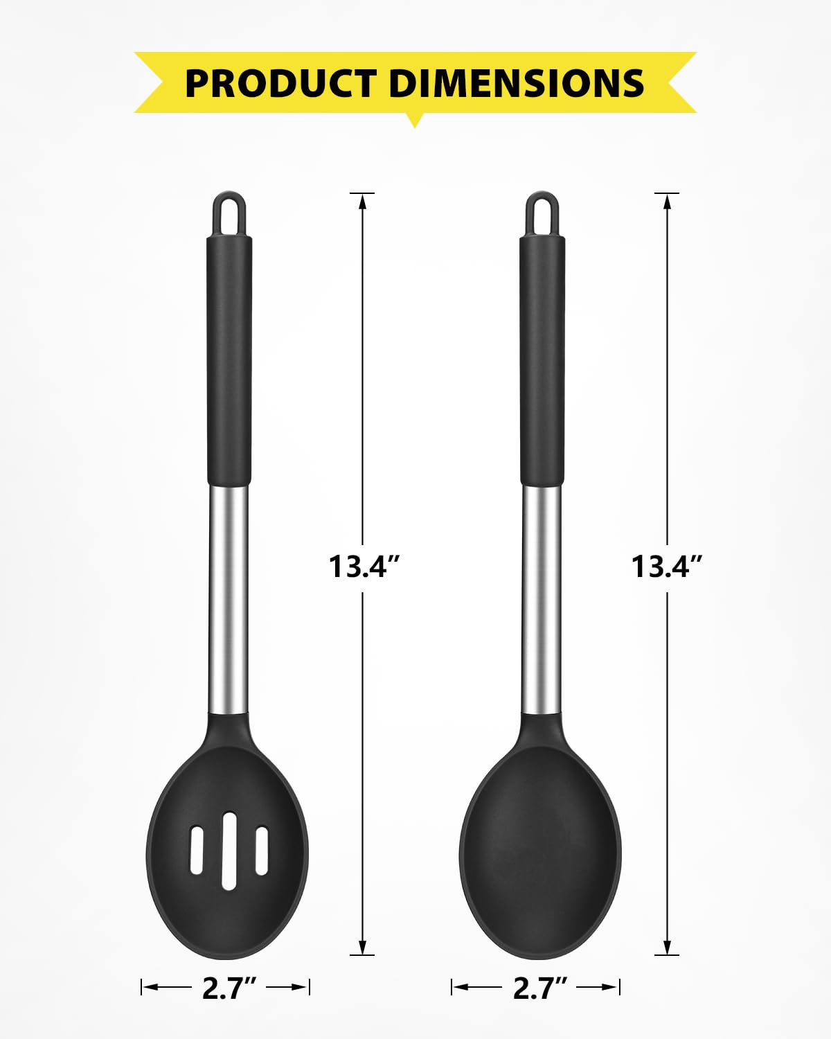 2 Pcs Silicone Cooking Spoons, Solid and Slotted Spoon Set, Non-Stick BPA Free Heat-Resistant Basting Kitchenware for Soup, Serving, Draining, Stirring(Grey)