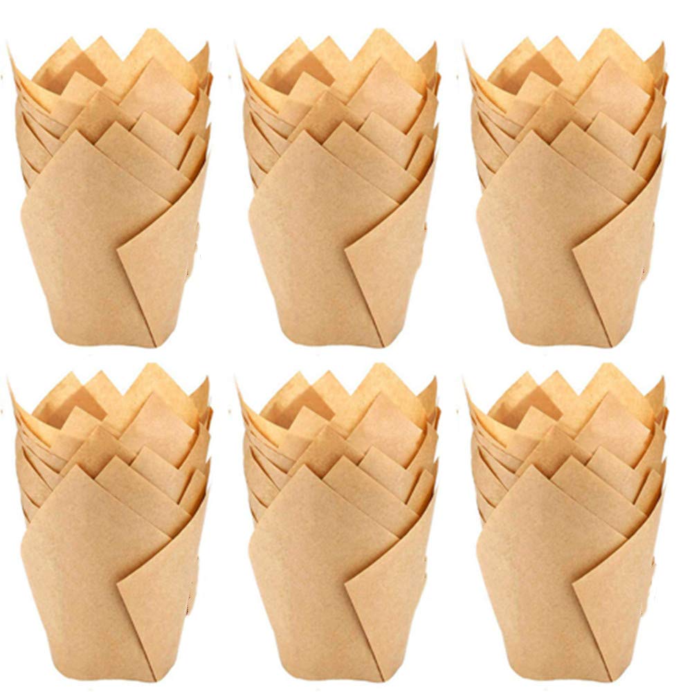 200pcs Tulip Cupcake Liners Natural Baking Cups Muffin Paper Liner Grease-Proof Wrappers for Weddingďź Cases Wrappers for Wedding Birthday Partyr, Standard Size (Natural)
