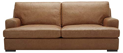 Amazon Brand - Stone & Beam Lauren Genuine Leather Down Filled Oversized Sofa Couch, 89"W, Cognac