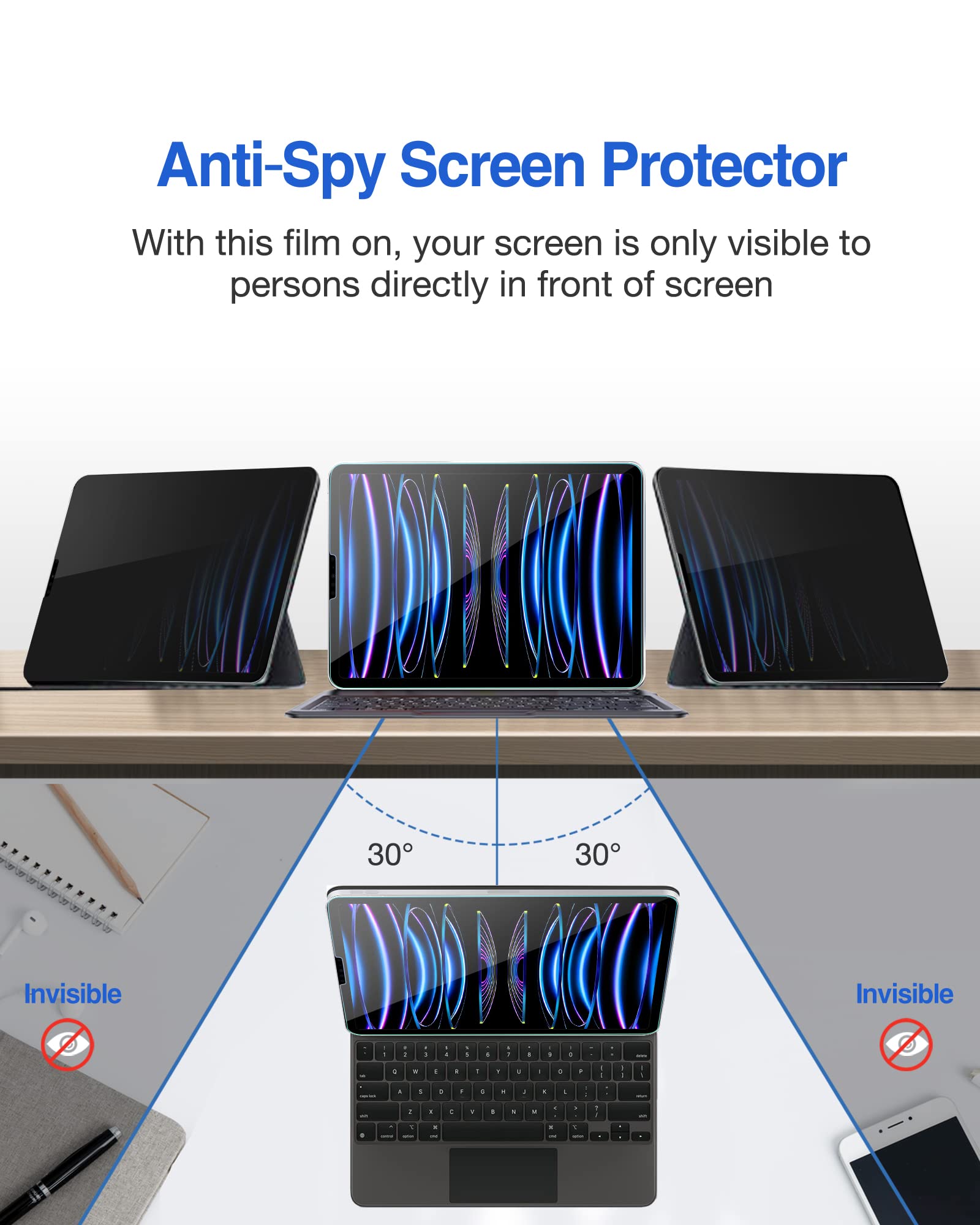 ProCase Privacy Screen Protector for iPad Pro 11 4th 3rd 2nd 1st 2022 2021 2020 2018, Anti-Spy Tempered Glass Film Guard -1 Pack