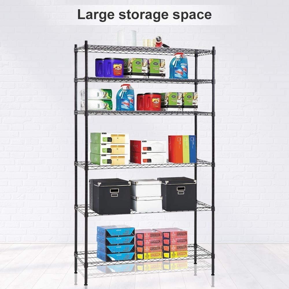 6 Tier Wire Shelving Unit Wire Shelves, NSF Heavy Duty Height Adjustable Storage Wire Shelf Shelving Rack with Feet Leveler Garage Rack Kitchen Rack Office Rack Commercial Shelving (Black 42x16x72)