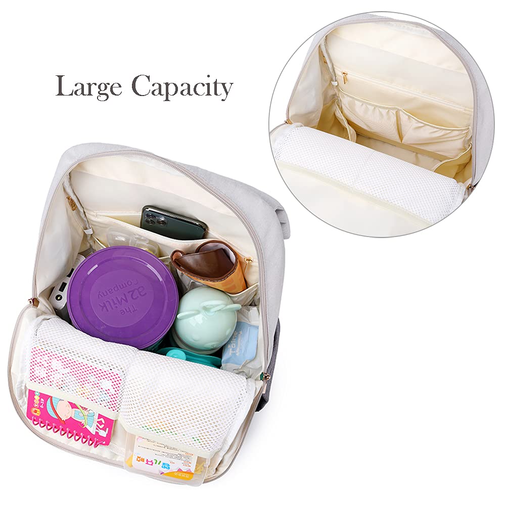 OUSIJOJO Diaper Bag Backpack, Modern Diaper Bag with USB Charging Port and Stroller Straps Baby Bags for Boys Girls, Large Capacity Multifunction Travel Nappy Back Pack for Moms Dads,Beige