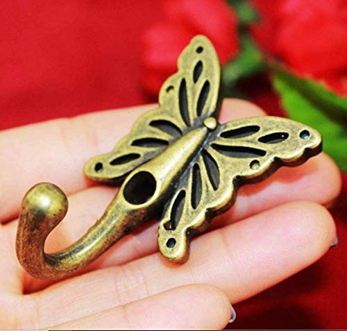 4 PCS Vintage Wall Mounted Hanger Hooks Bronze Antique Door Hangers for Hanging Clothes Hook Up Towel Coat Hat Scarf Jacket Butterfly Patterned (Length:2-1/4", Width:1-3/8")