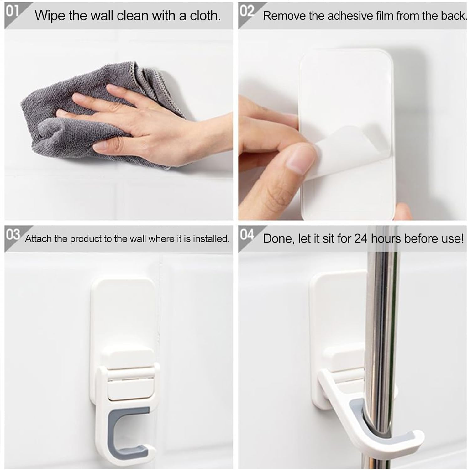 4/6/8PCS Peel and Stick Mop & Broom Holders, Mop and Broom Wall Holder Peel and Stick, Broom And Mop Organizer Wall Hanging, Broom Holder Wall Mount Self Adhesive, Broom Closet Organizer Hooks (4PCS)