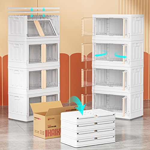 3Pcs Lidded Home Storage Bins with Lids for Cabinet 8.5Gal Stackable Closet Organizer on Wheel for Clothes Organizing Containers with Handle,Collapsible Storage Box for Snacks Pantry Bedroom Dorm