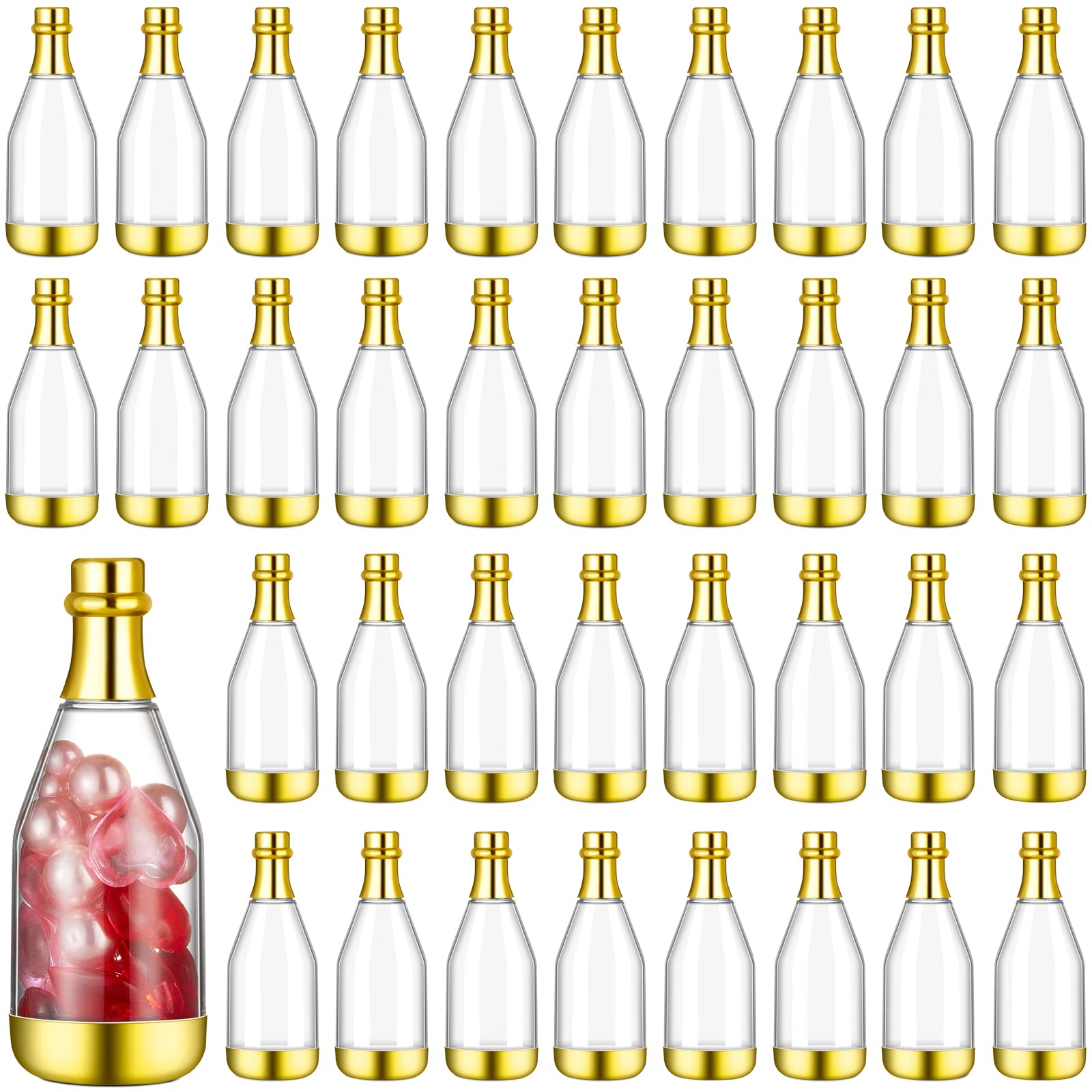 54 Pieces Champagne Bottles Candy Bottles Bridal Shower Favors Mini Baby Bottle for Baby Shower Mini Champagne Bottles Bulk Plastic Wine Alcohol Containers for Wedding Birthday Party (Gold)