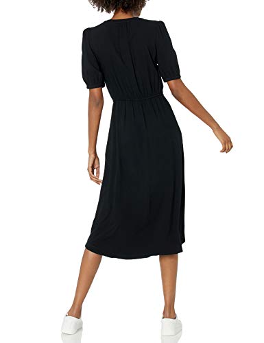 Amazon Essentials Women's Relaxed Fit Half-Sleeve Waisted Midi A-Line Dress, Black, X-Large