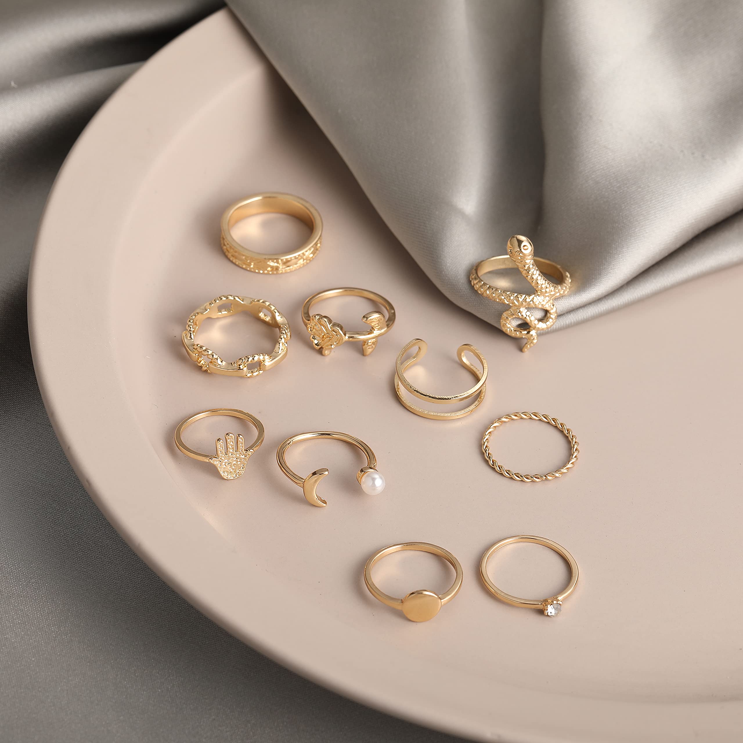 17 MILE Gold Knuckle Rings Set for Women, 10 Pcs Trendy Simple Midi Rings Gold Plated Statement Stackable Rings Pack