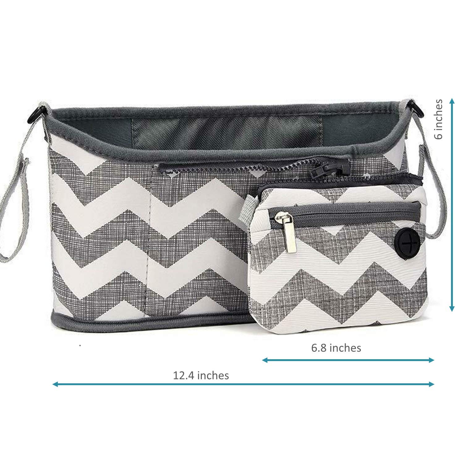 Universal Stroller Organizer Chevron - Non-Slip Stroller Caddy with Cup Holders and Pockets | Sleek Design Stroller Accessory | Fits Most Strollers, incl Jogging Strollers, Travel Systems and Wagons